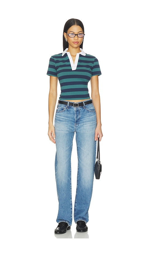 GOOD AMERICAN Good American Striped Cotton Polo Top